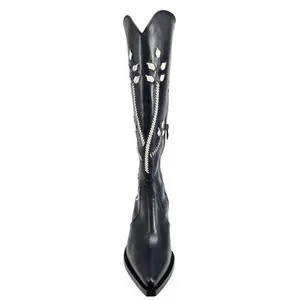 MADISON MAISON Knee-high Western Boots With Floral Embroidery - Navy