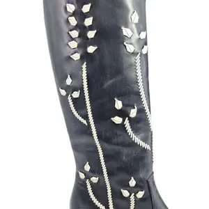 MADISON MAISON Knee-high Western Boots With Floral Embroidery - Navy