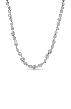Sheryl Lowe 14k Yellow Gold Keshi Pearl And Diamond Necklace - Grey Pearl