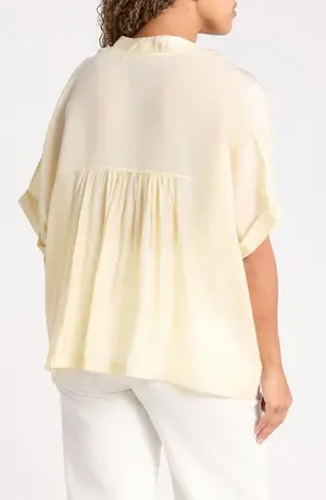 RAIN AND ROSE Embroidered Balloon Sleeve Shirt - Yellow