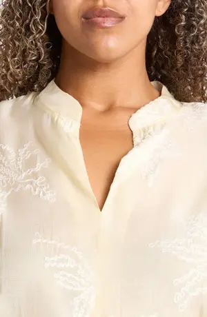 RAIN AND ROSE Embroidered Balloon Sleeve Shirt - Yellow