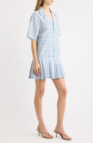 PETAL & PUP Fraser Stripe Drop Waist Mini Shirtdress