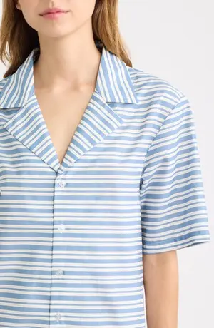 PETAL & PUP Fraser Stripe Drop Waist Mini Shirtdress