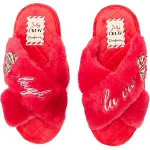 DEARFOAMS Mama Fur Slide Slippers With Bow Detailing - Cayenne