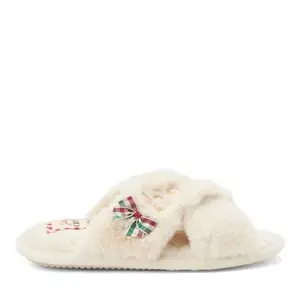 DEARFOAMS Mama Fur Slide Slippers With Bow Detailing - Creme Brulee