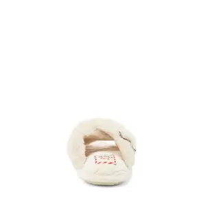 DEARFOAMS Mama Fur Slide Slippers With Bow Detailing - Creme Brulee