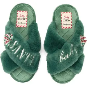 DEARFOAMS Mama Fur Slide Slippers With Bow Detailing - Spruce