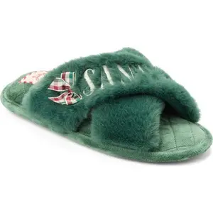 DEARFOAMS Mama Fur Slide Slippers With Bow Detailing - Spruce