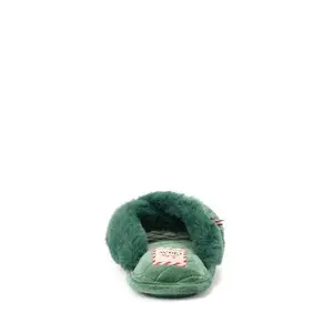 DEARFOAMS Mama Fur Slide Slippers With Bow Detailing - Spruce