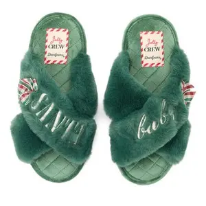 DEARFOAMS Mama Fur Slide Slippers With Bow Detailing - Spruce