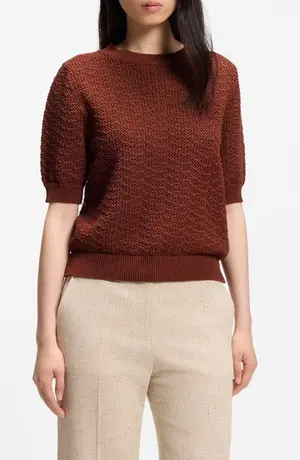 BOSS Folearia Short Sleeve Cotton Sweater - Tortoise Shell