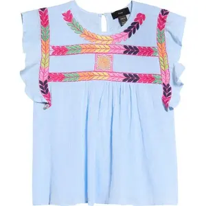 RAIN AND ROSE Embroidered Flutter Top - Blue