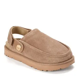 DEARFOAMS Fireside Convertible Mule Slippers With Genuine Suede And Shearling - Driftwood
