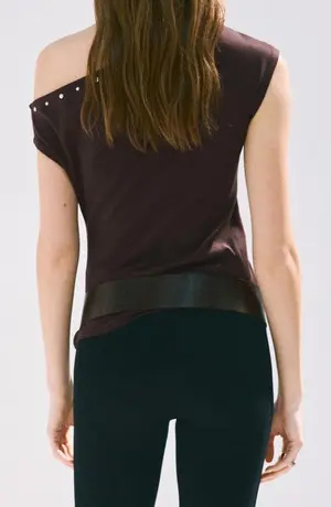 Mango Asymmetrical Studded T-shirt - Brown