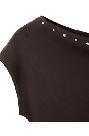 Mango Asymmetrical Studded T-shirt - Brown