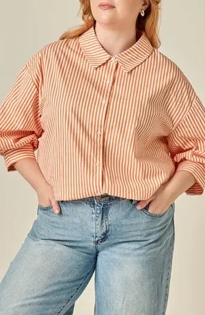 English Factory Striped Balloon Sleeve Shirt - Orange