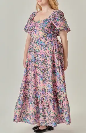 English Factory Floral Print Open Back Tie Maxi Dress