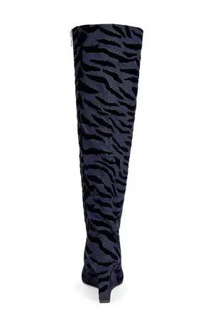 AZALEA WANG Knee High Animal Print Wedge Boot - Denim