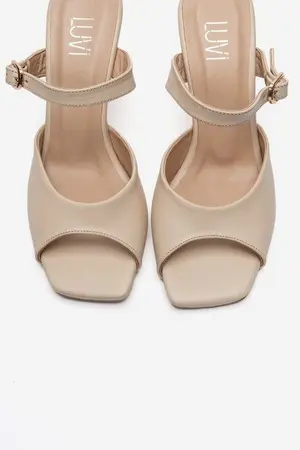 FOREVER & ALWAYS SHOES Urael Leather Stiletto Strap Sandal - Beige