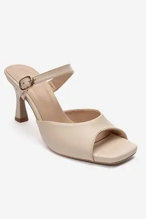 FOREVER & ALWAYS SHOES Urael Leather Stiletto Strap Sandal - Beige