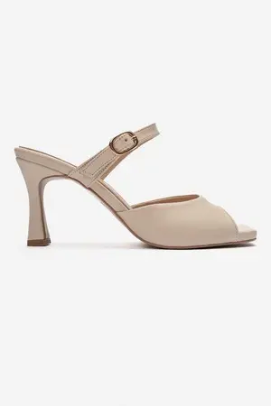 FOREVER & ALWAYS SHOES Urael Leather Stiletto Strap Sandal - Beige