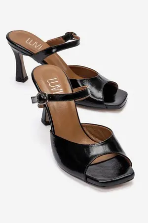 FOREVER & ALWAYS SHOES Urael Leather Stiletto Strap Sandal - Black