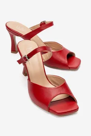 FOREVER & ALWAYS SHOES Urael Leather Stiletto Strap Sandal - Red