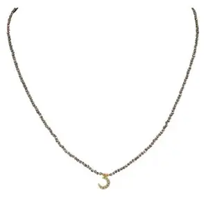 MADISON BEVERLY HILLS Hematite Micro Bead Crescent Moon Choker Necklace