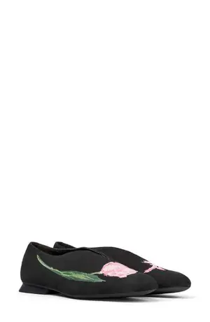 Camper Casi Myra Twins Floral Ballerina Flat - Black