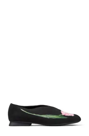 Camper Casi Myra Twins Floral Ballerina Flat - Black
