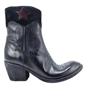 MADISON MAISON Cowboy Round Toe Star Ankle Boot - Navy