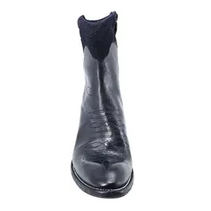 MADISON MAISON Cowboy Round Toe Star Ankle Boot - Navy