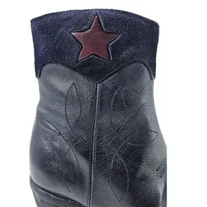 MADISON MAISON Cowboy Round Toe Star Ankle Boot - Navy
