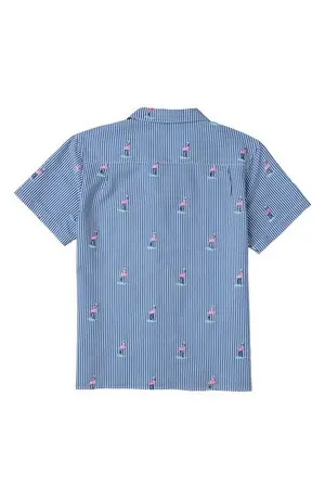PARTY PANTS Mingo Weekend Stripe Flamingo Print Seersucker Camp Shirt