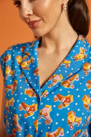 MODCLOTH Roller Skate Print Romper With Belt