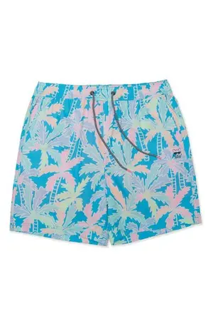 PARTY PANTS Tropical Palm Tree Swim Trunks - Cyan