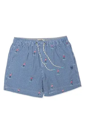 PARTY PANTS Embroidered Stripe Party Starter 5-inch Swim Trunks - Indigo
