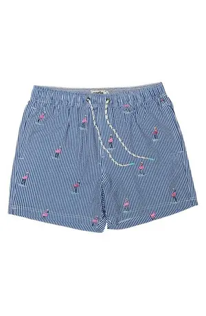 PARTY PANTS Embroidered Stripe Party Starter Swim Trunks