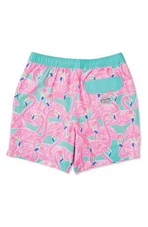 PARTY PANTS Flamingo Print Mid-thigh Swim Trunks