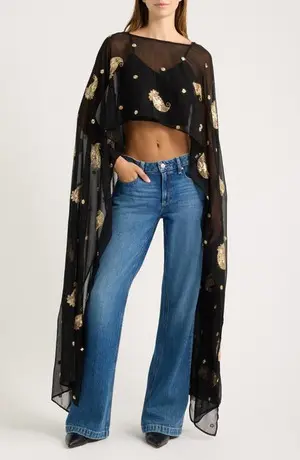 HOLICHIC Rimi Embroidered Georgette Cape Top - Black