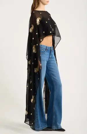 HOLICHIC Rimi Embroidered Georgette Cape Top