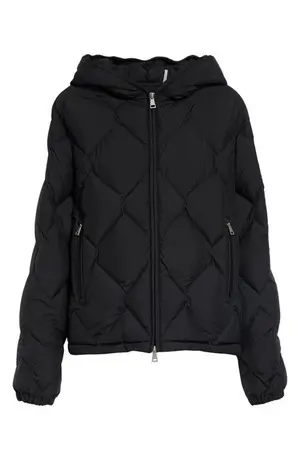 Moncler Arvouinne Diamond Quilted Hooded Down Jacket - Black
