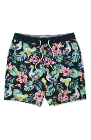 PARTY PANTS Tross Up" Cocktail And Albatross Print Swim Trunks