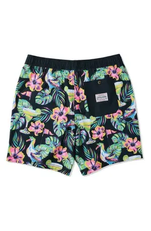 PARTY PANTS Tross Up" Cocktail And Albatross Print Swim Trunks