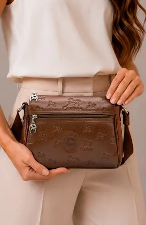 CAVALINHO Embossed Leather Crossbody Bag - Camel Brown
