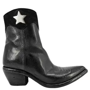 MADISON MAISON Cowboy Pointy Toe Star Ankle Boots - Black