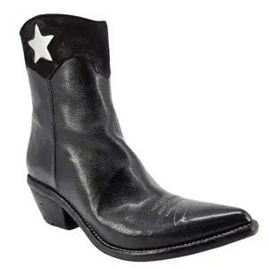 MADISON MAISON Cowboy Pointy Toe Star Ankle Boots - Black