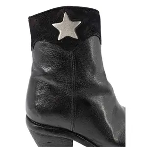 MADISON MAISON Cowboy Pointy Toe Star Ankle Boots - Black
