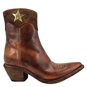 MADISON MAISON Cowboy Pointy Toe Star Ankle Boots Cognac