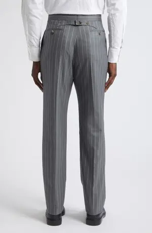 Thom Browne Pinstriped Wool Trousers With Tricolor Grosgrain Loop